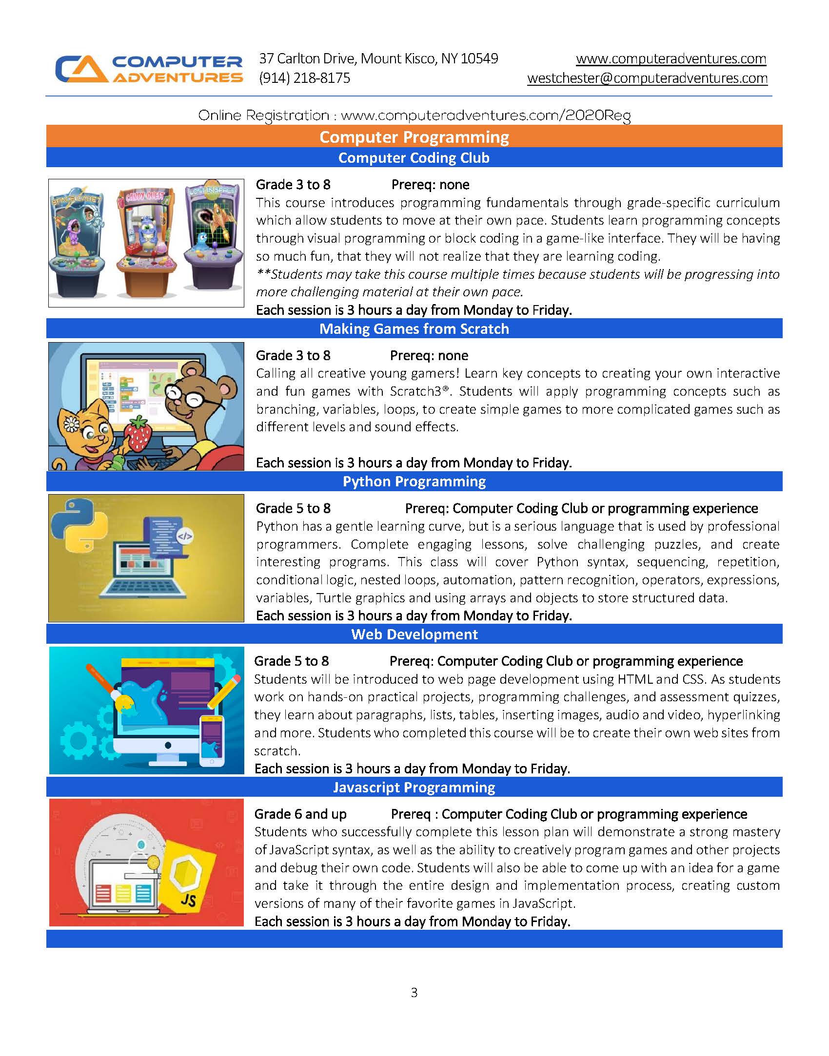 2020 Schedule & Course – Computer Adventures